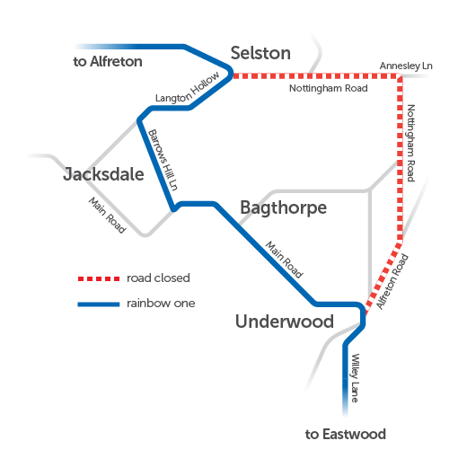 Nottingham Road closure in Selston - trent barton